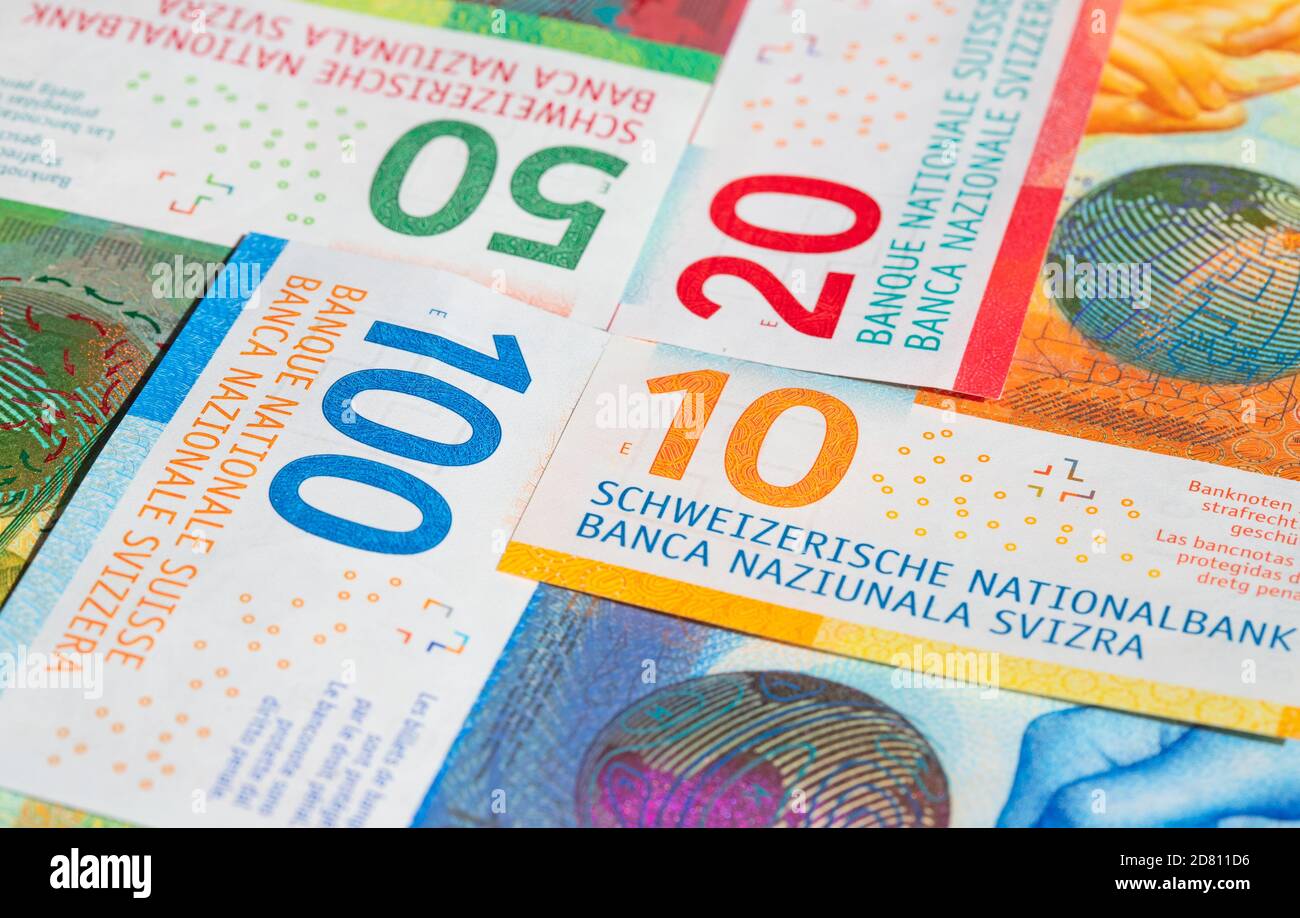 Collection of the new swiss banknotes (issued in 2017-2019 Stock Photo ...