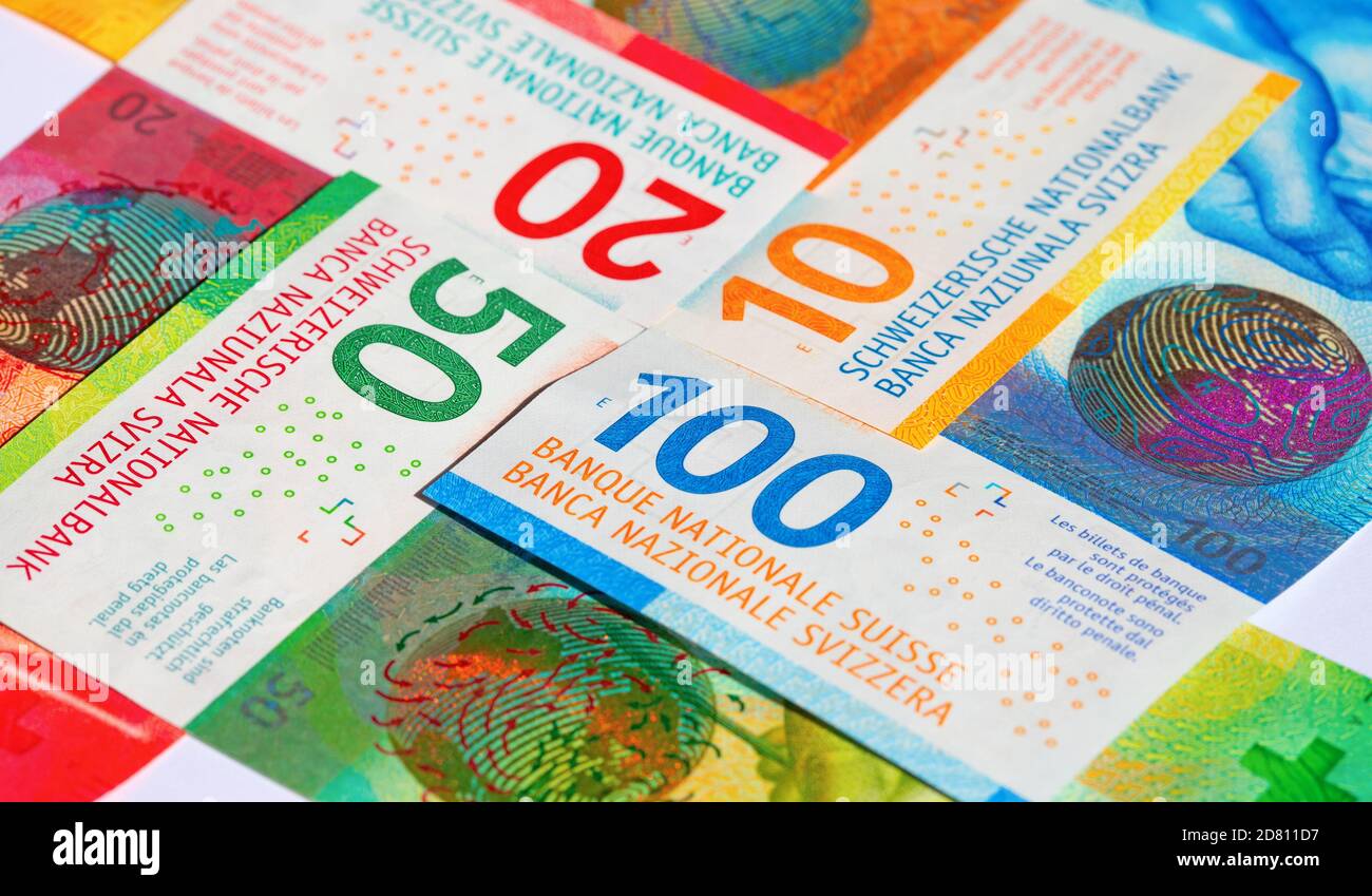 Collection of the new swiss banknotes (issued in 2017-2019 Stock Photo ...