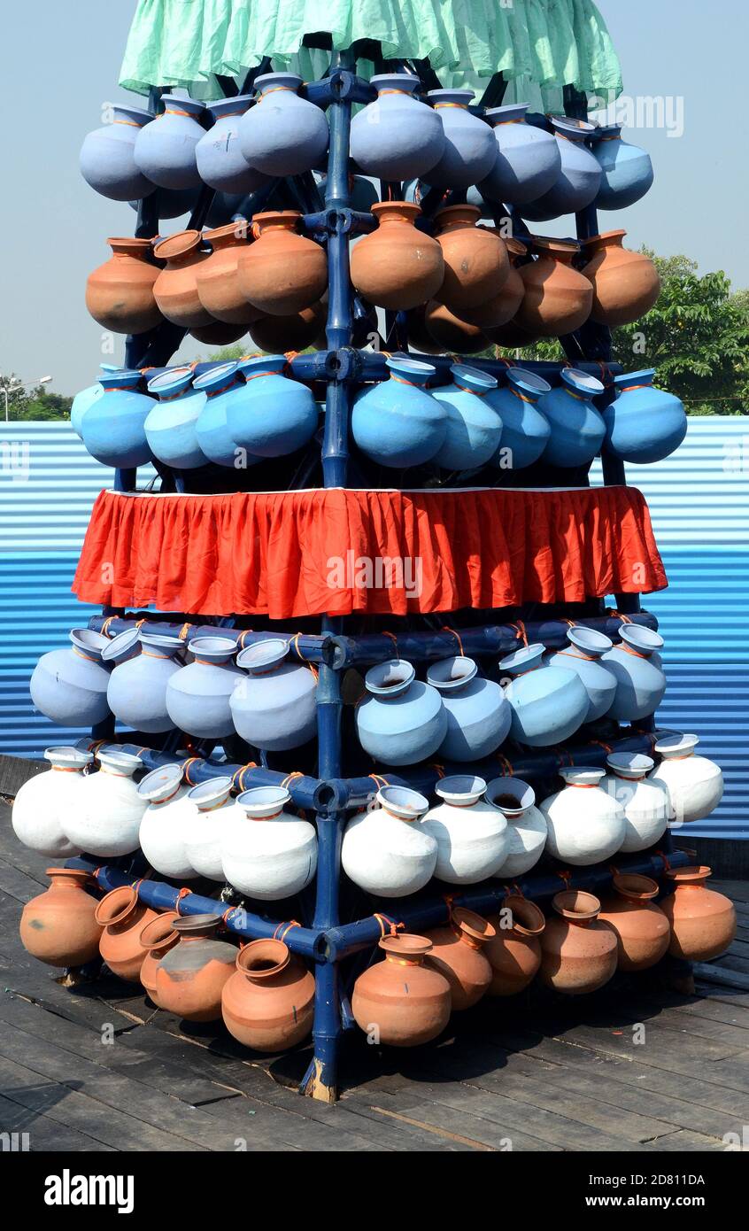 Beautiful decoration with clay pot during the Bengali great festival ...