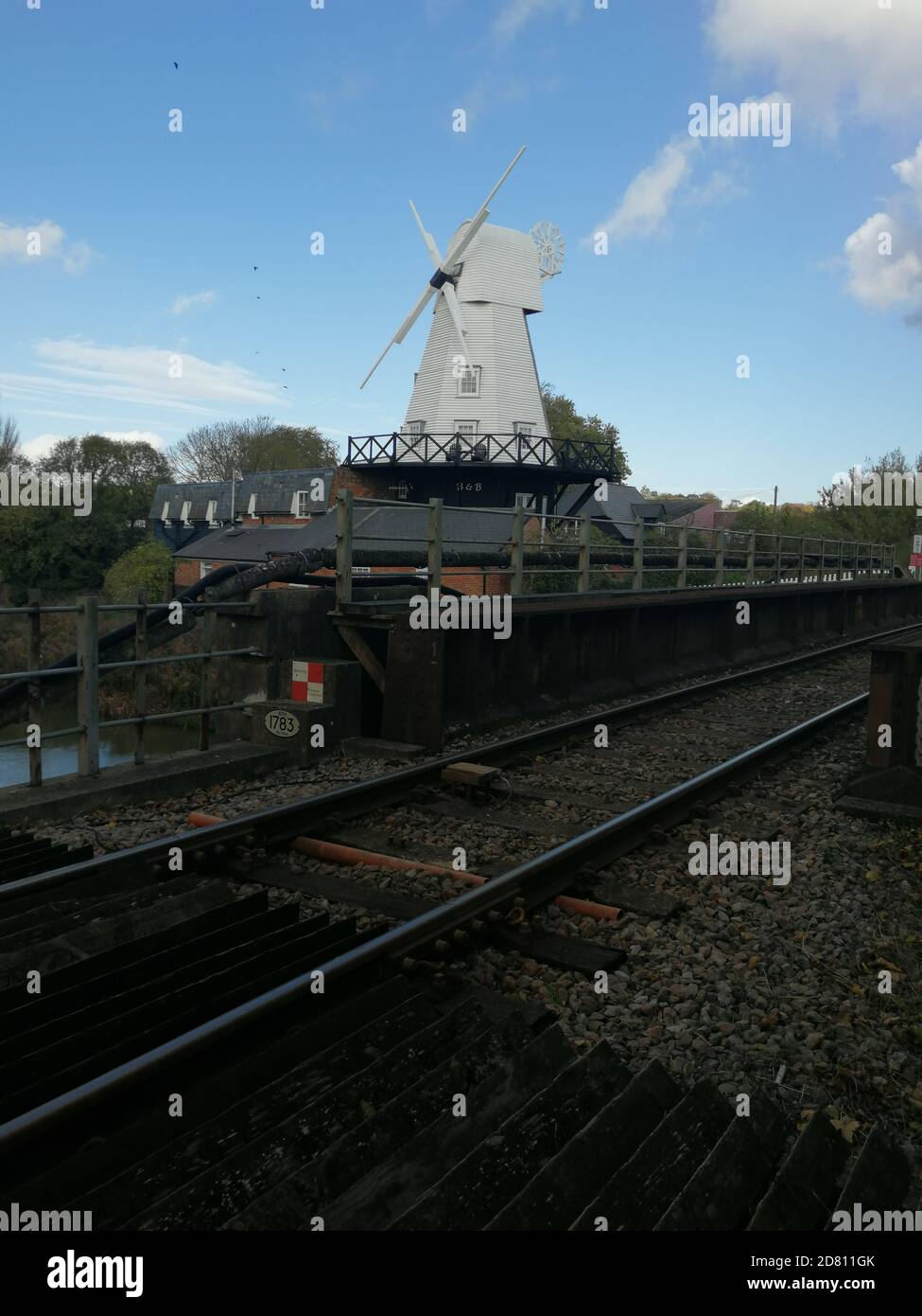 RYE, EAST SUSSEX, UK - 10/20/2020: smock windmill on the banks of the ...