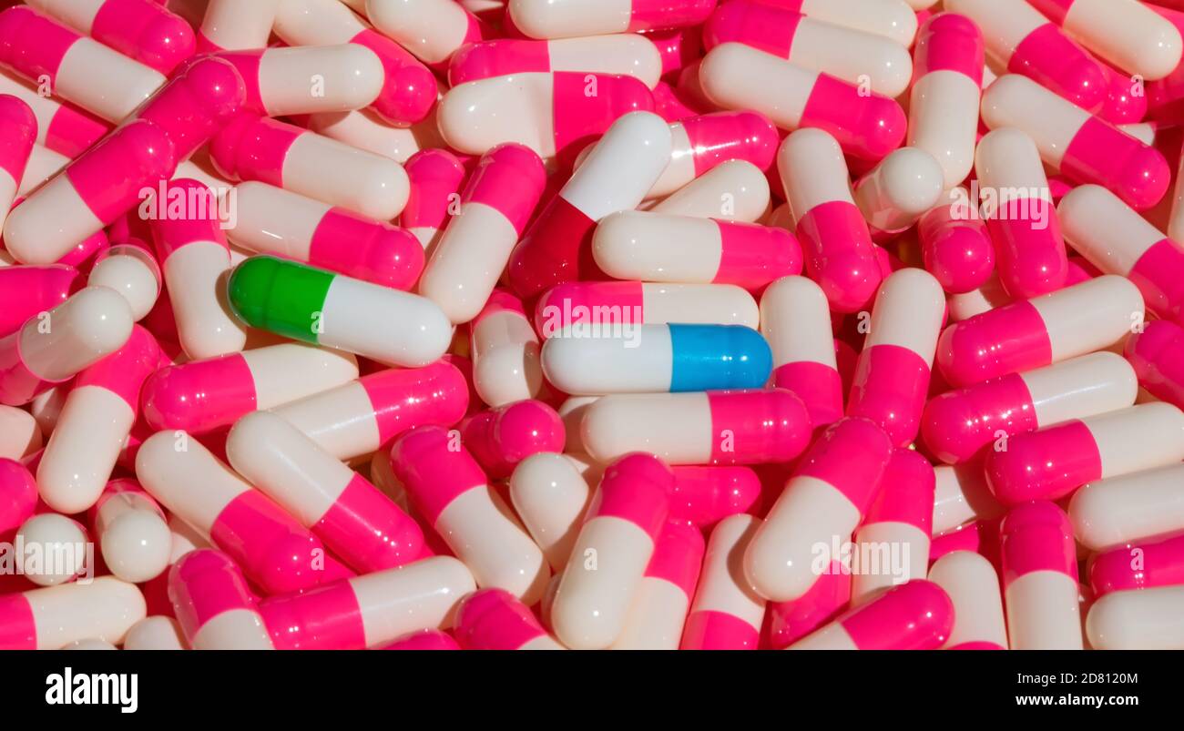 Collection of the colorful capsules with medicines Stock Photo - Alamy