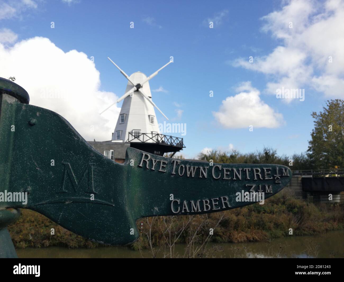 RYE, EAST SUSSEX, UK - 10/20/2020: smock windmill on the banks of the ...