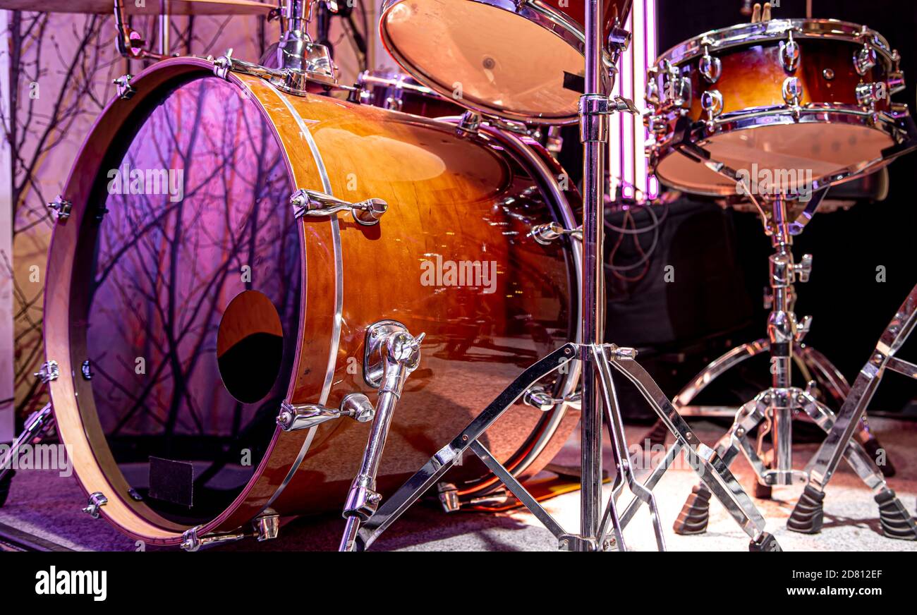 Drum kit, drums in the Studio on a beautiful background. Close up Stock ...