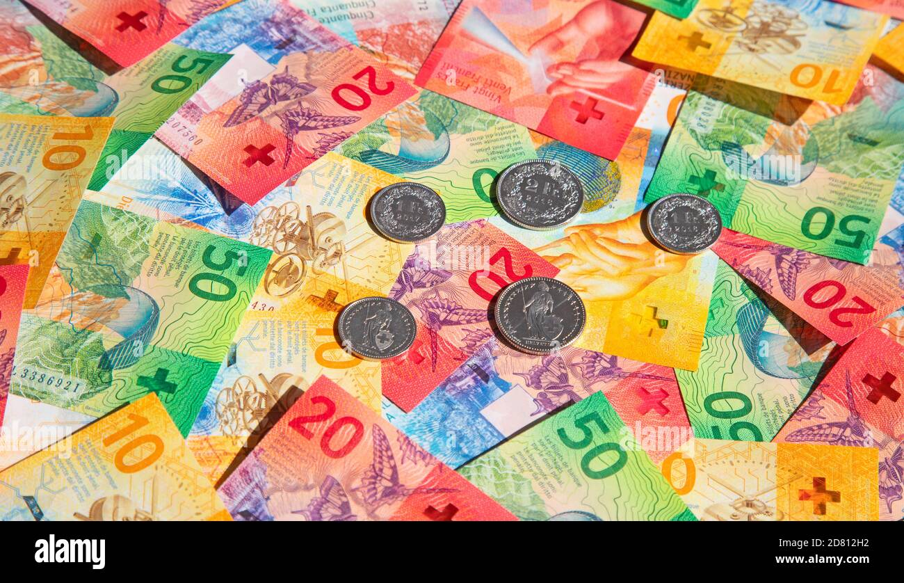 Collection of the swiss banknotes (new release issued in 2017-2019 ...