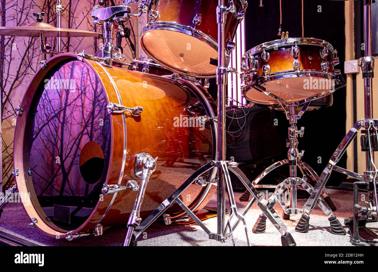 Drum kit, drums in the Studio on a beautiful background. Close up Stock ...