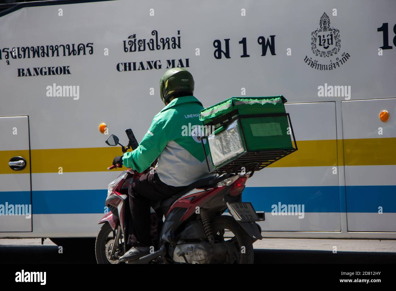 Chiangmai, Thailand - October 21 2020: Delivery service man ride a ...
