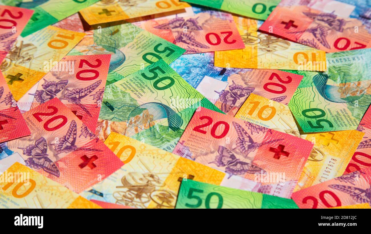 Collection of the swiss banknotes (new release issued in 2017-2019 ...