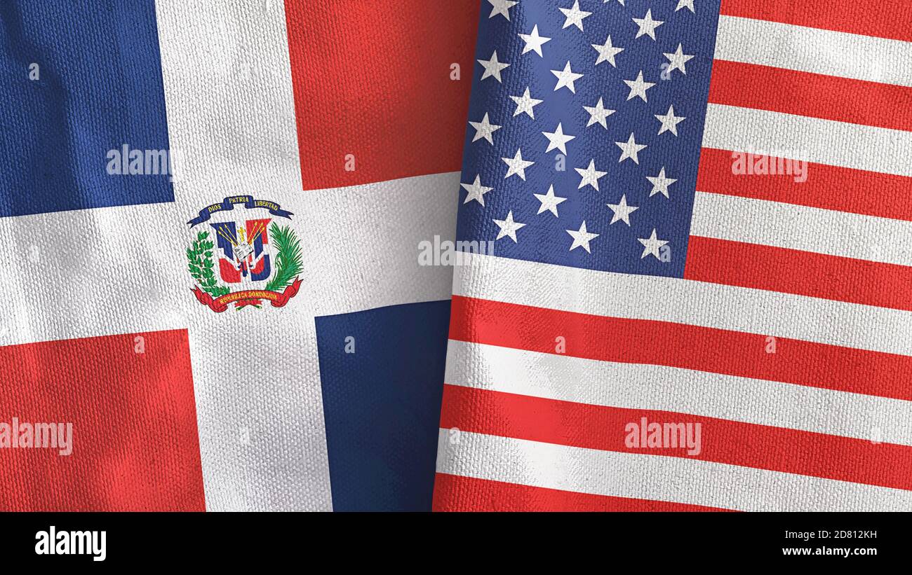 United States and Dominican Republic two flags textile cloth 3D ...