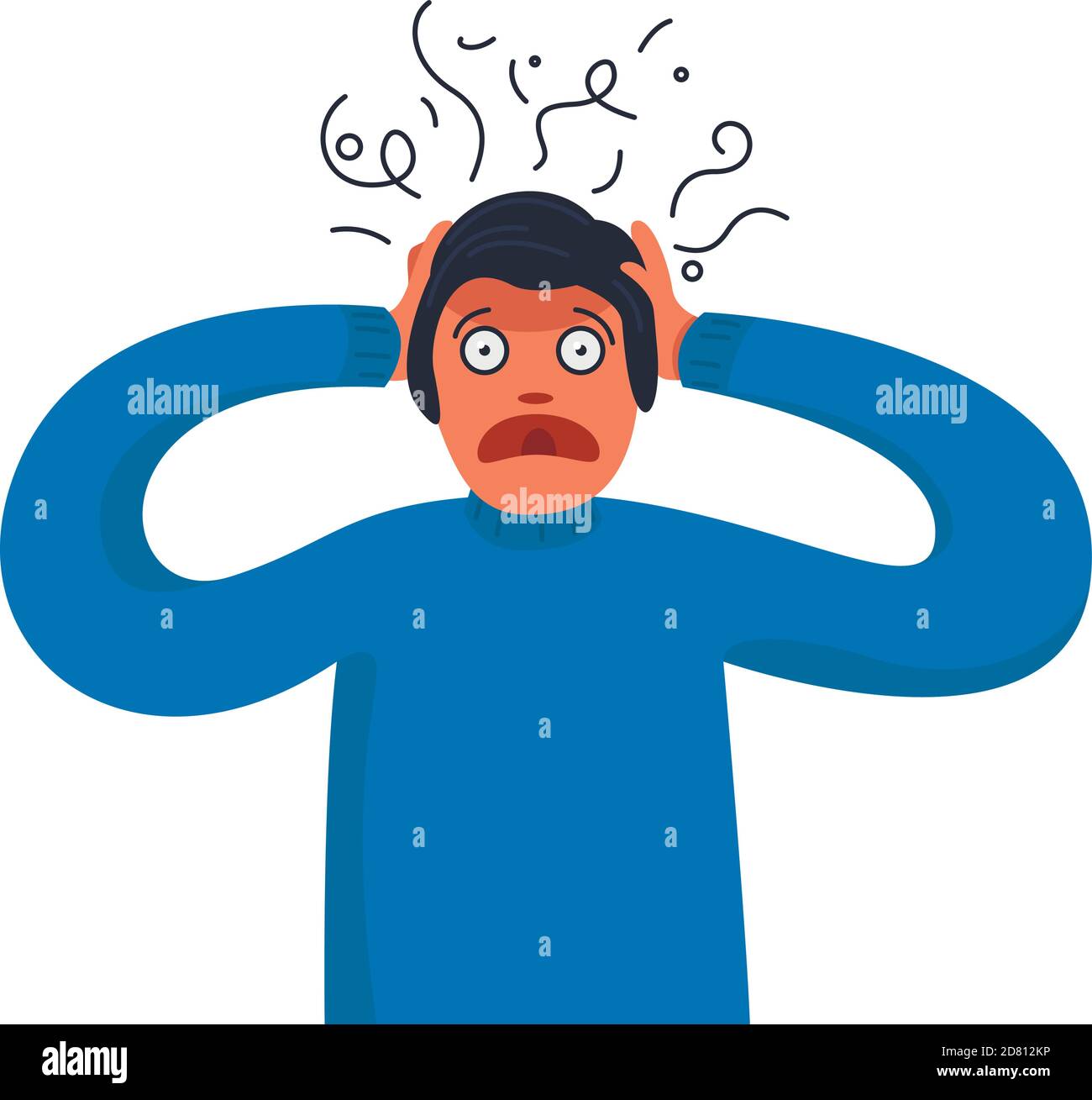 Person with anxiety touch head surrounded by think. Frustrated person ...