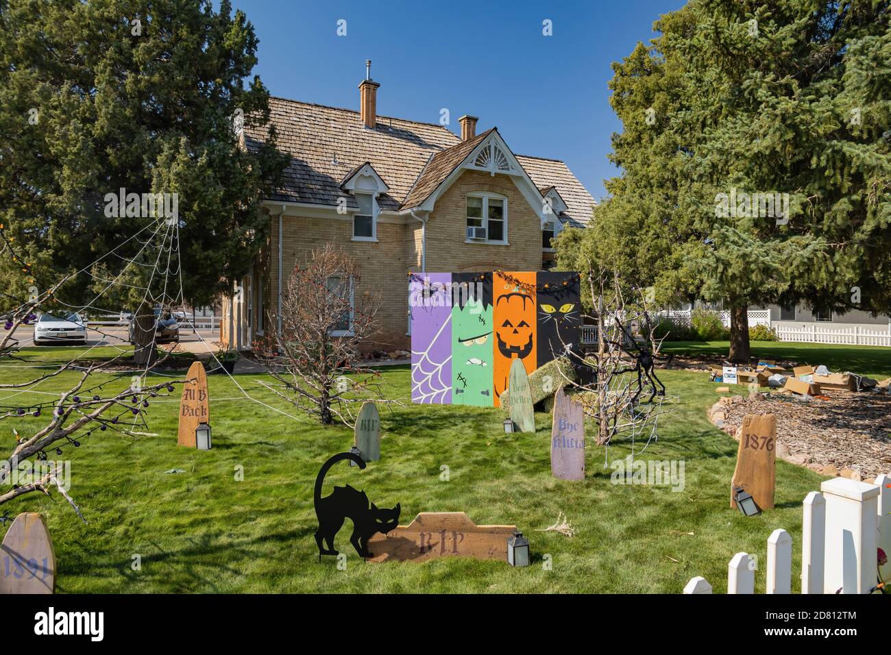 Utah, OCT 6, 2020 - Halloween decoration over the Parowan town Stock ...