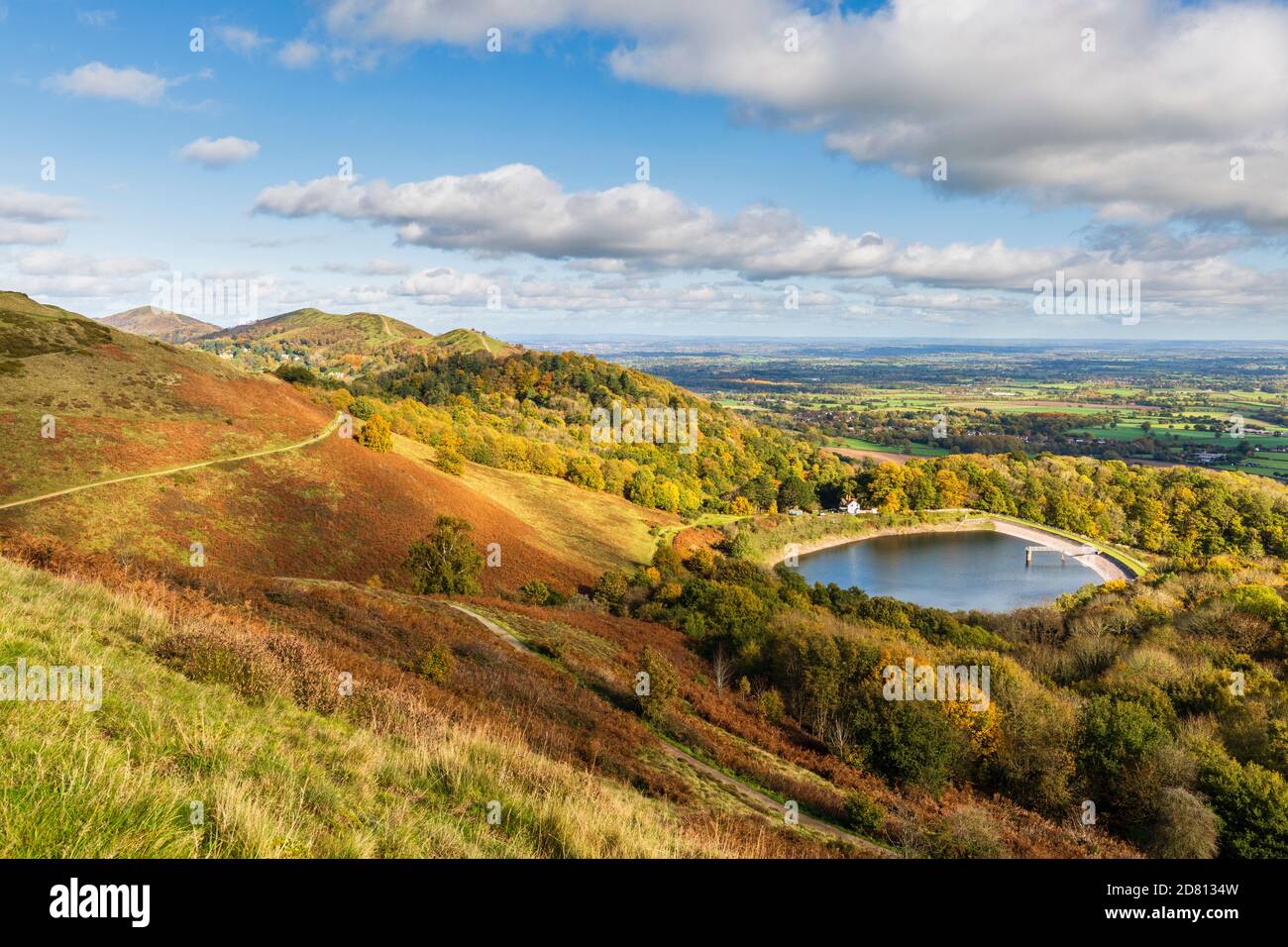 British Camp Reservoir and the Malvern Hills in autumn, Worcestershire ...