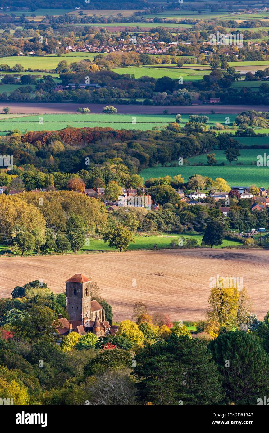 An autumn view of Little Malvern Priory and Little Malvern Court from ...