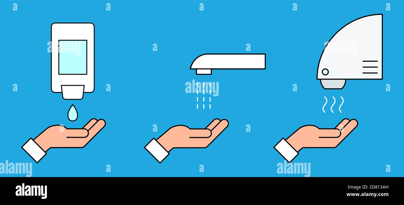 Automated touchless restroom equipment with sensors. Hand washing ...