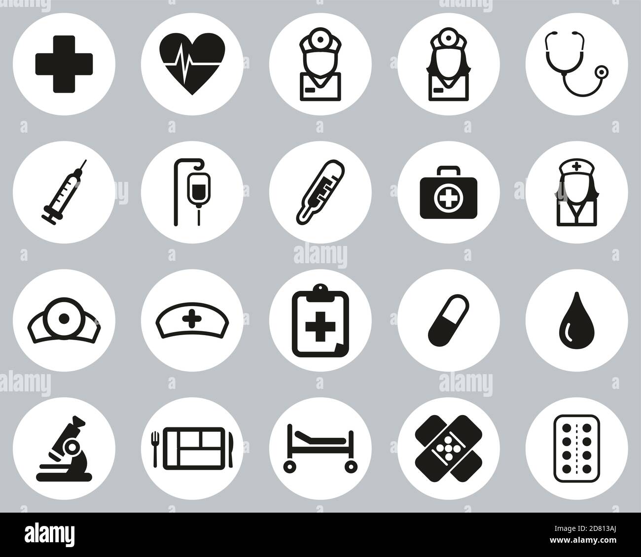 Hospital Staff & Equipment Icons Black & White Flat Design Circle Set ...