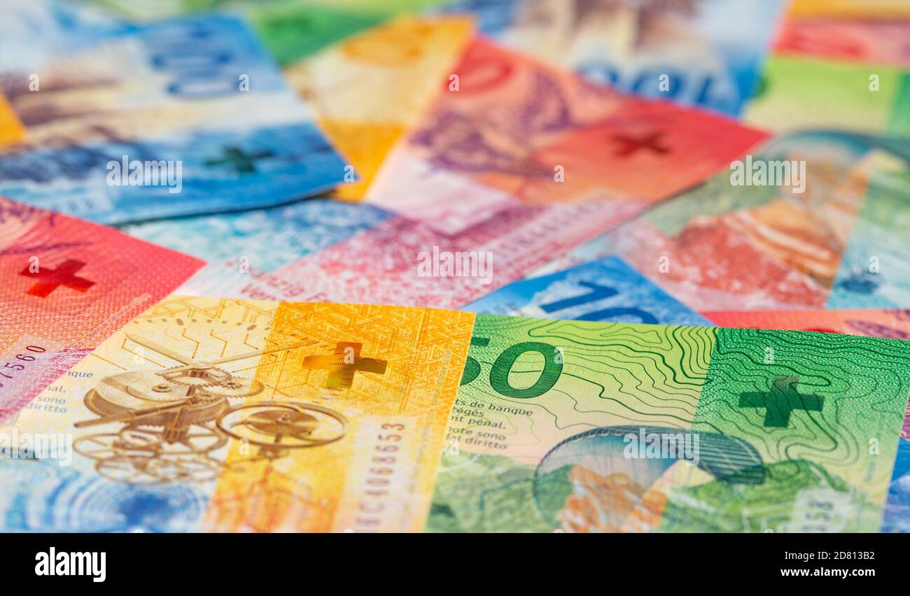 Collection of the swiss banknotes (new release issued in 2017-2019 ...