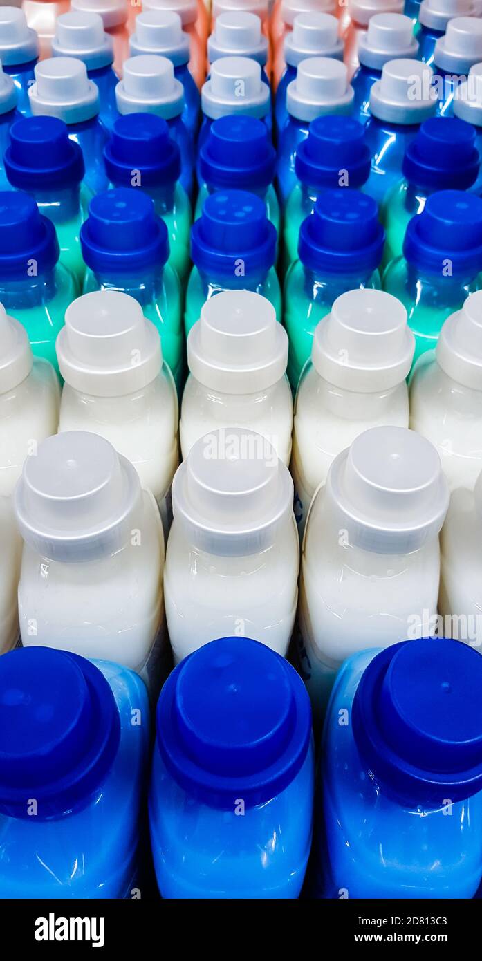 Color plastic bottles in a row Stock Photo - Alamy