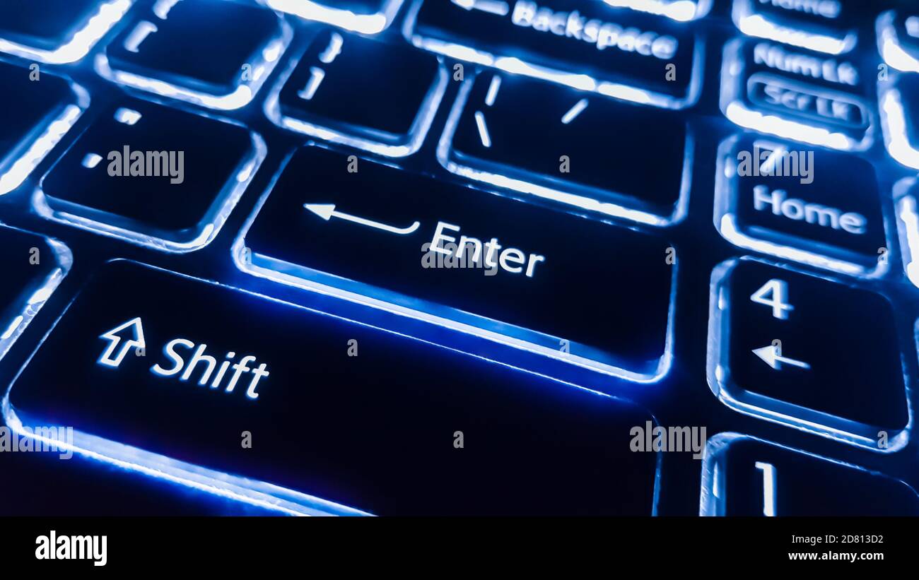 Neon keyboard with enter button Stock Photo - Alamy
