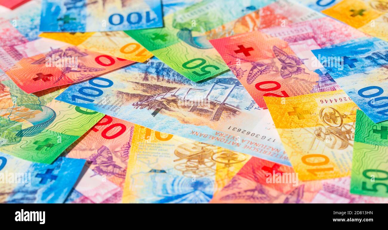 Collection of the swiss banknotes (new release issued in 2017-2019 ...