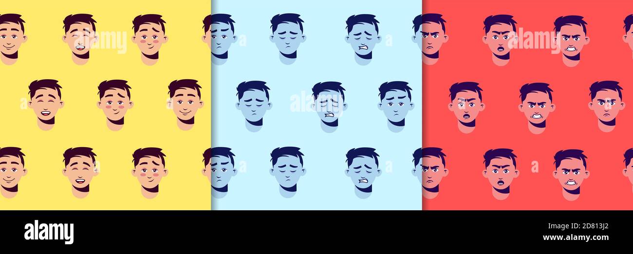 Emotions human characters seamless pattern. Smiling and funny male ...