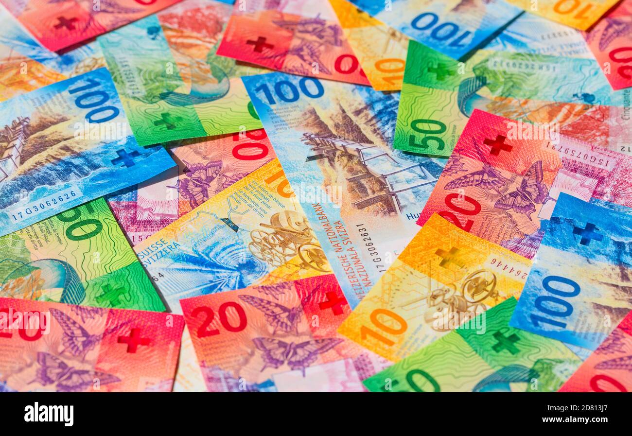 Collection of the new swiss banknotes (issued in 2017-2019 Stock Photo ...