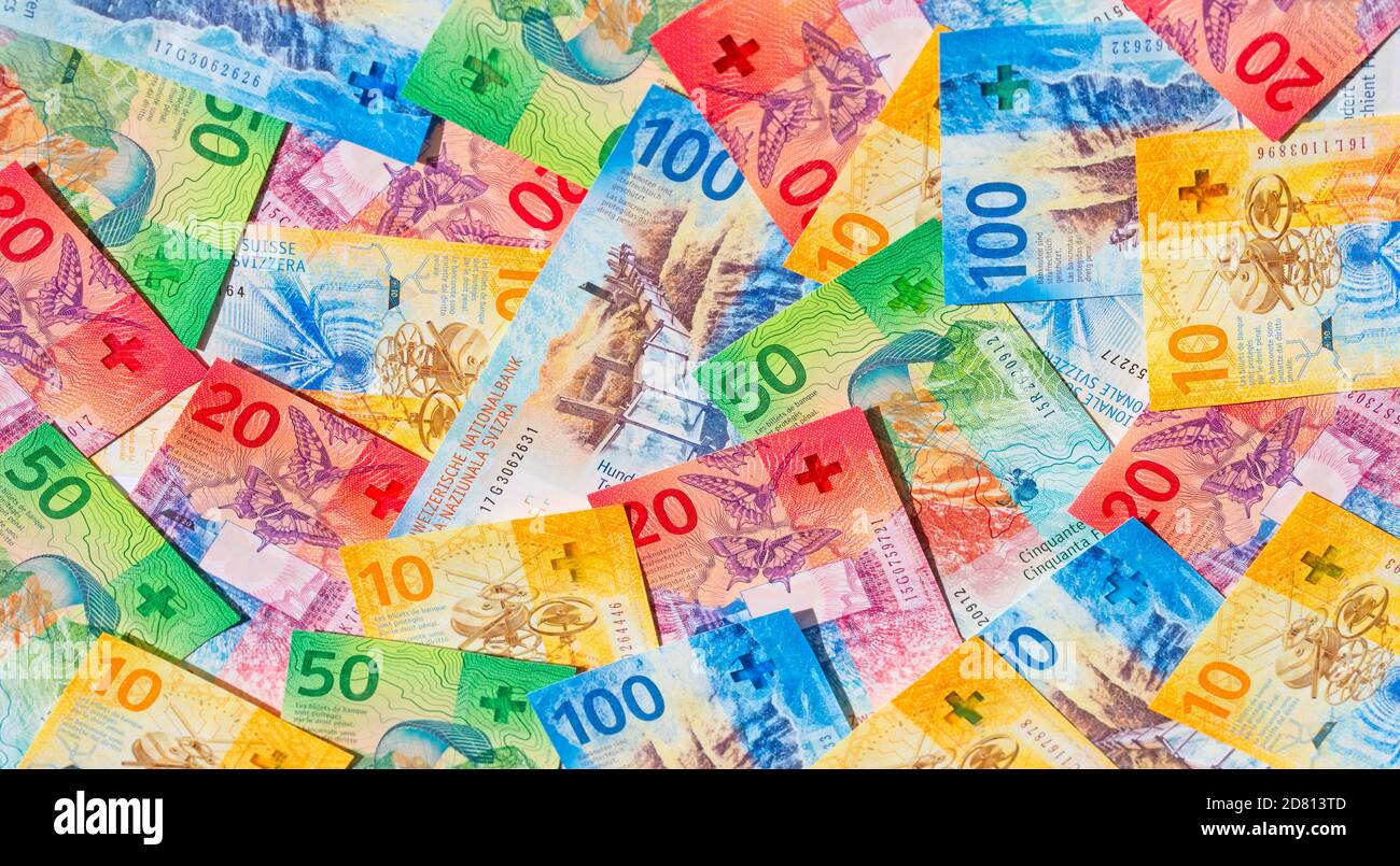 Collection of the swiss banknotes (new release issued in 2017-2019 ...