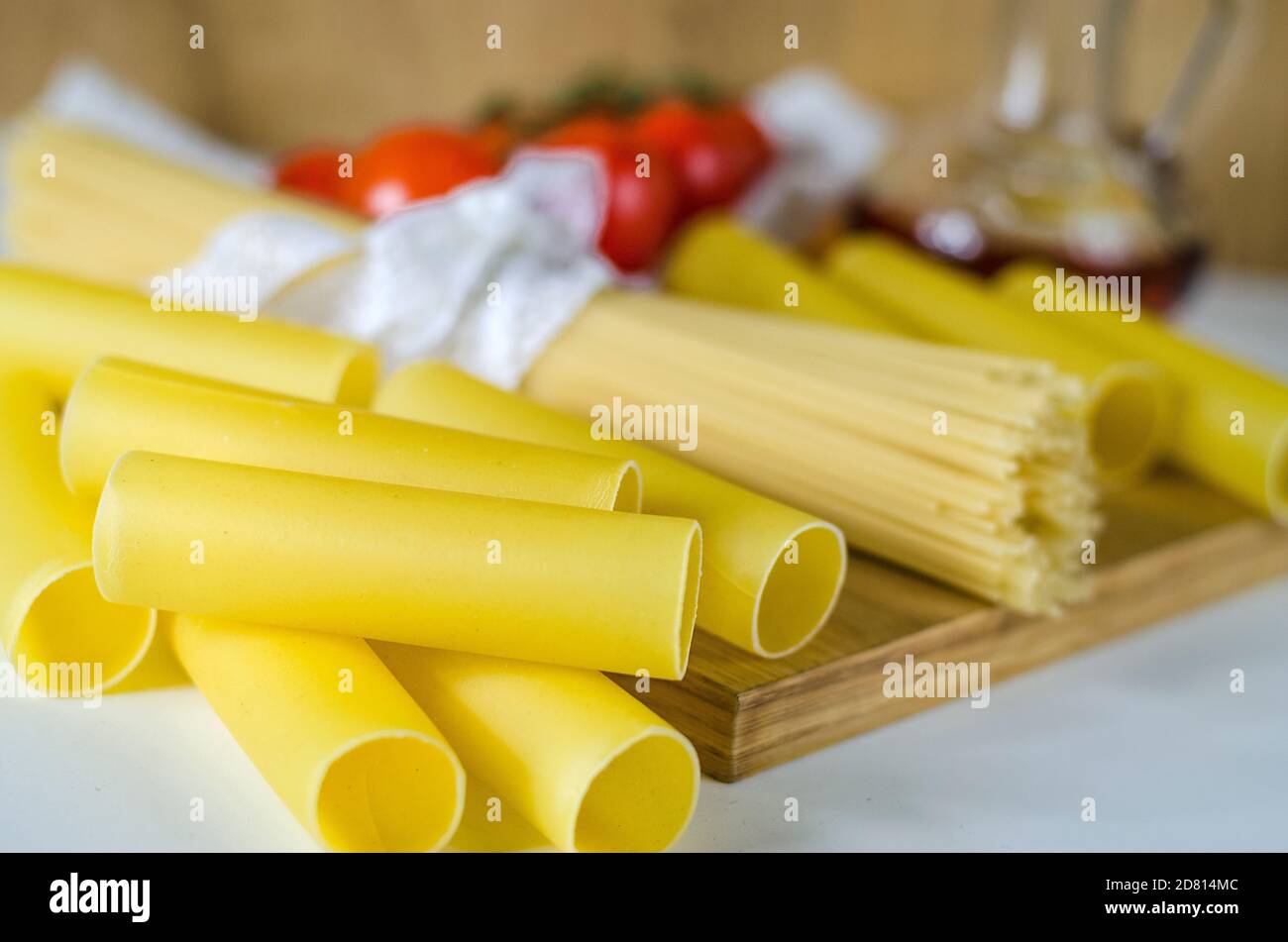 pasta, raw cannellones and spaghetti for cooking Italian dishes Stock ...