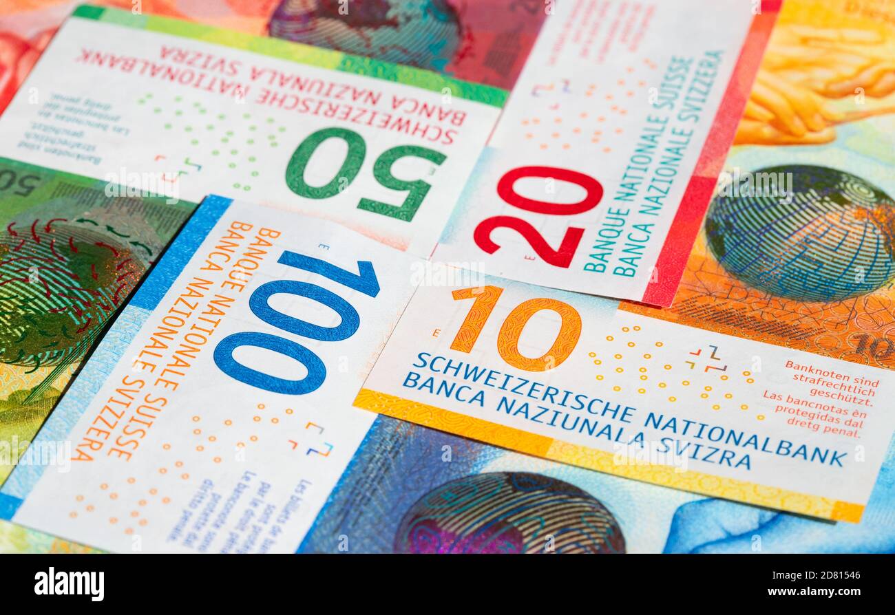 Collection of the swiss banknotes (new release issued in 2017-2019 ...