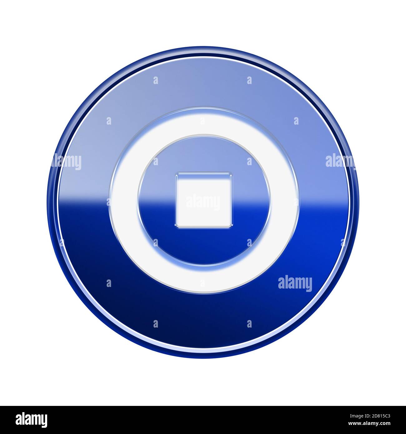 Stop icon glossy blue, isolated on white background Stock Photo - Alamy
