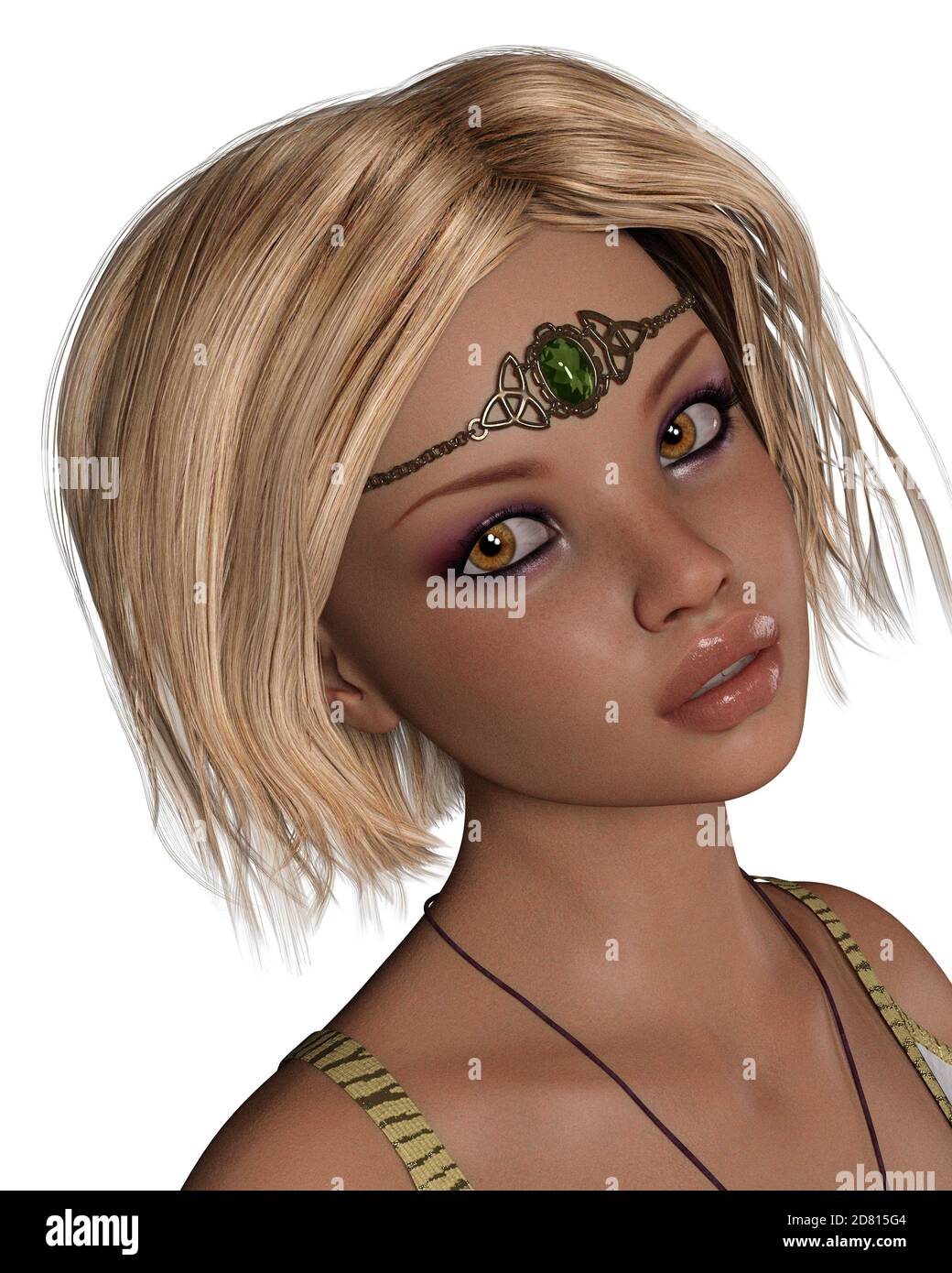 3D Illustration portrait of fantasy elven woman isolated on white ...