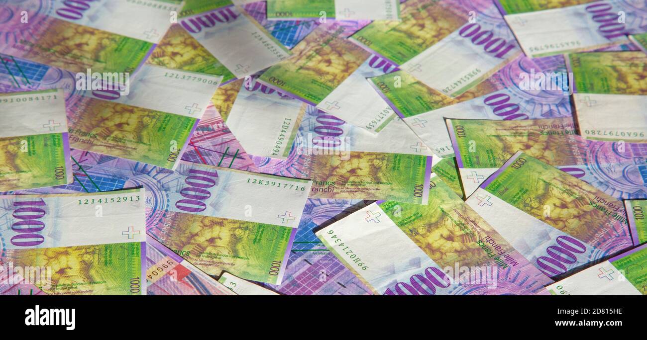 Collection of the Swiss 1000 franks banknotes. 1000 franks note issued ...