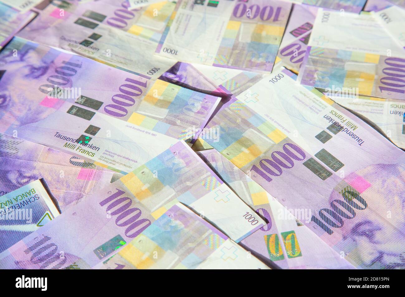 Collection of the Swiss 1000 franks banknotes. 1000 franks note issued ...