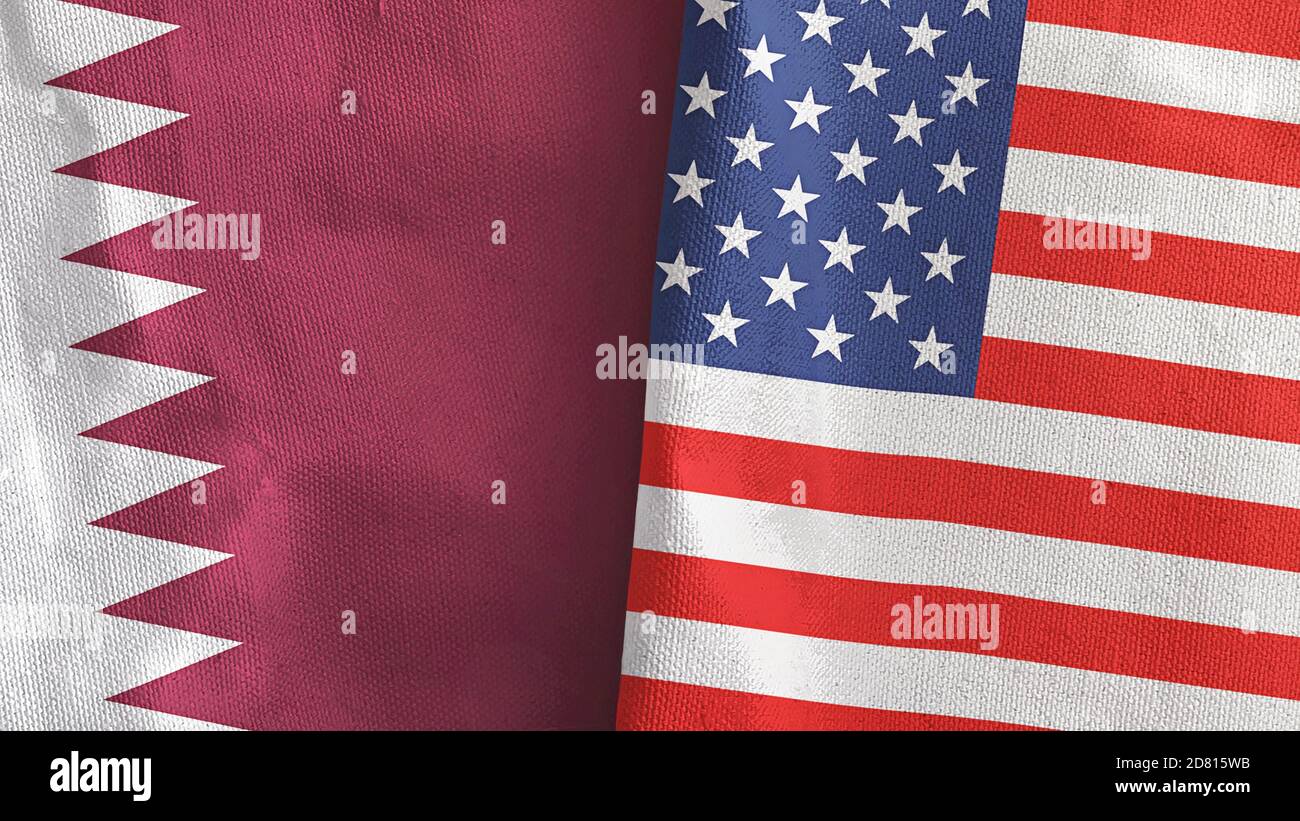 United States and Qatar two flags textile cloth 3D rendering Stock ...