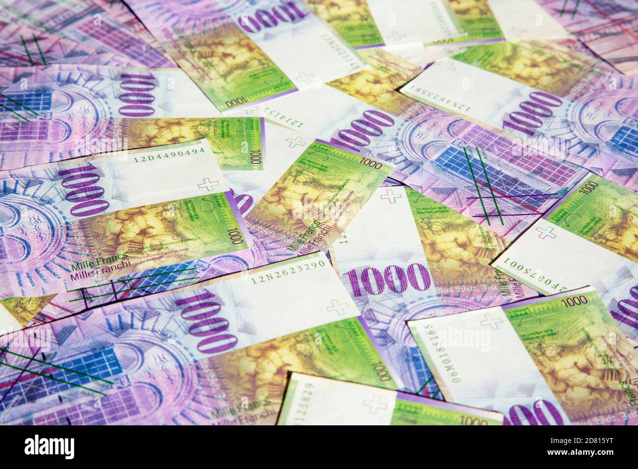 Collection of the Swiss 1000 franks banknotes. 1000 franks note issued ...