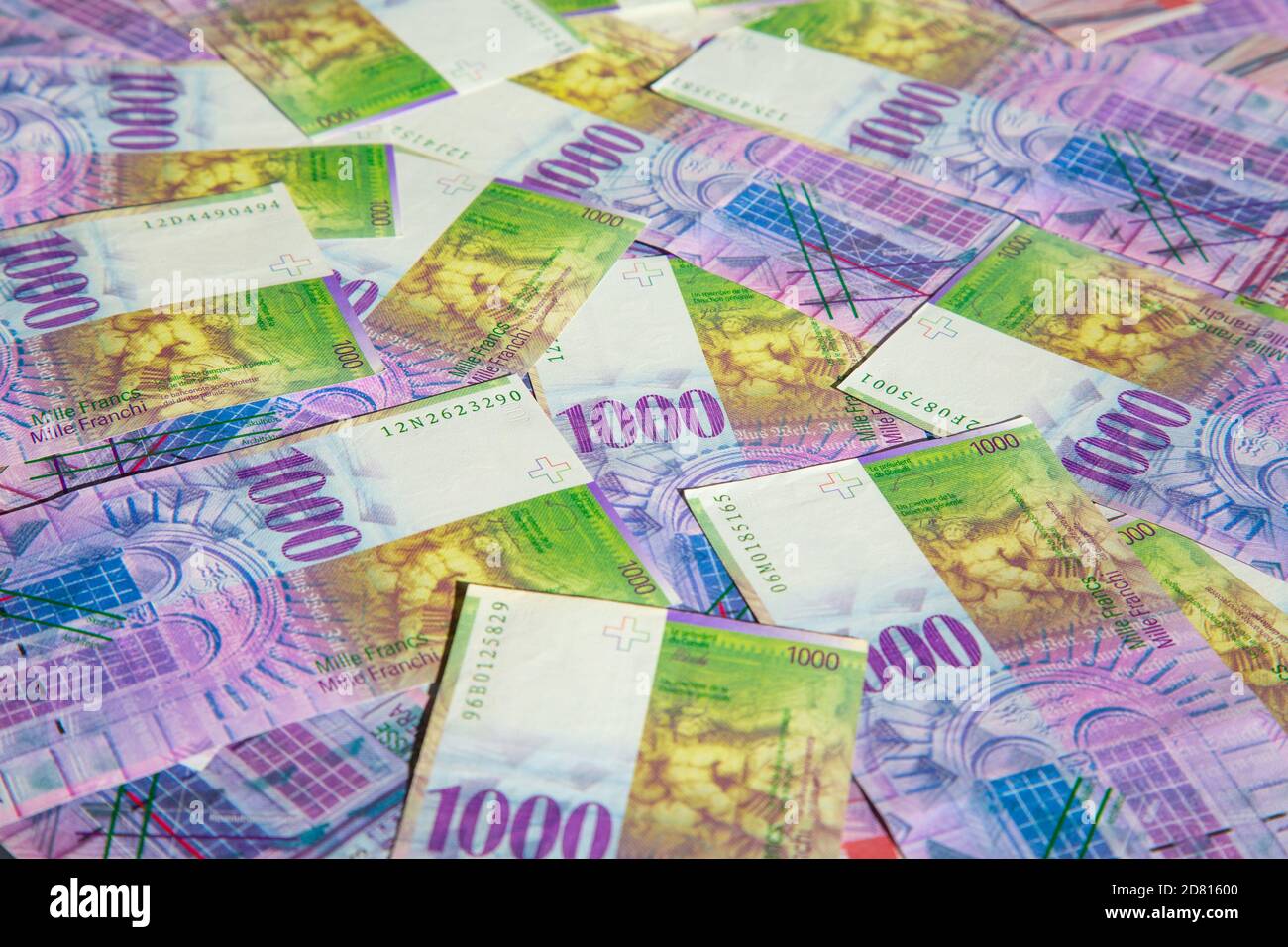 Collection of the Swiss 1000 franks banknotes. 1000 franks note issued ...
