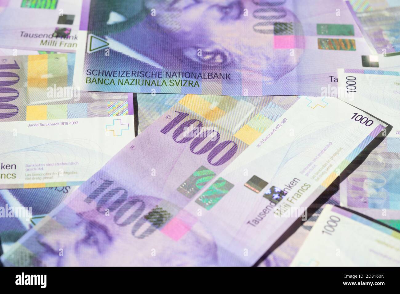 Collection of the Swiss 1000 franks banknotes. 1000 franks note issued ...