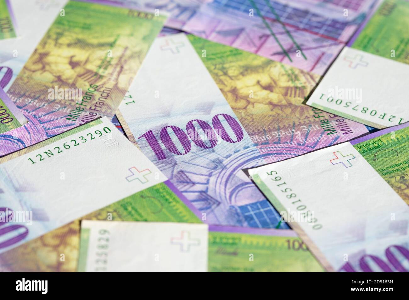 Collection of the Swiss 1000 franks banknotes. 1000 franks note issued ...