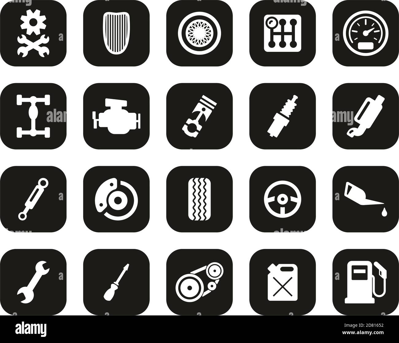 Hot Rod Culture & Parts Icons White On Black Flat Design Set Big Stock ...
