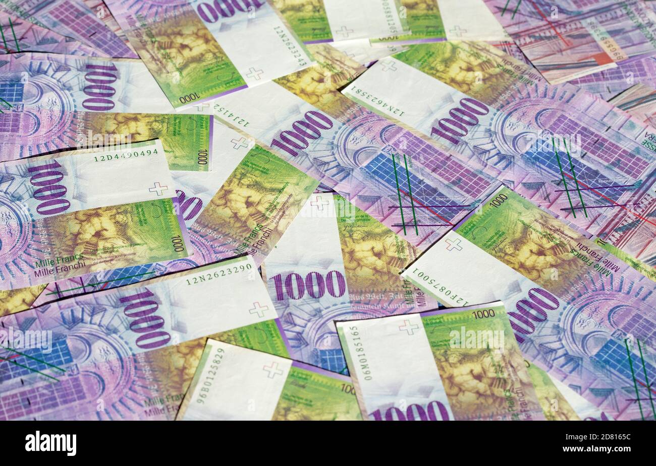 Collection of the Swiss 1000 franks banknotes. 1000 franks note issued ...