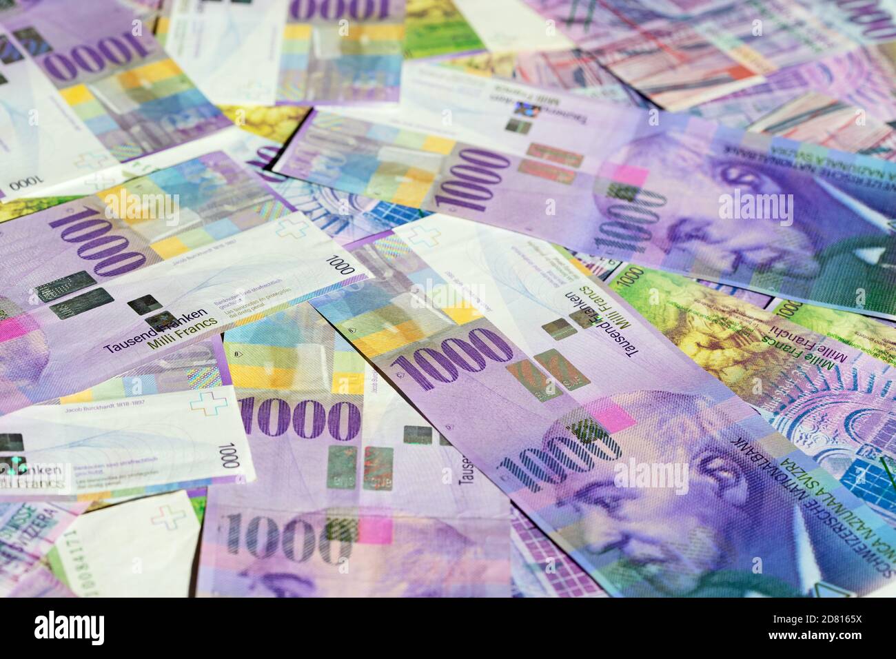 Collection of the Swiss 1000 franks banknotes. 1000 franks note issued ...