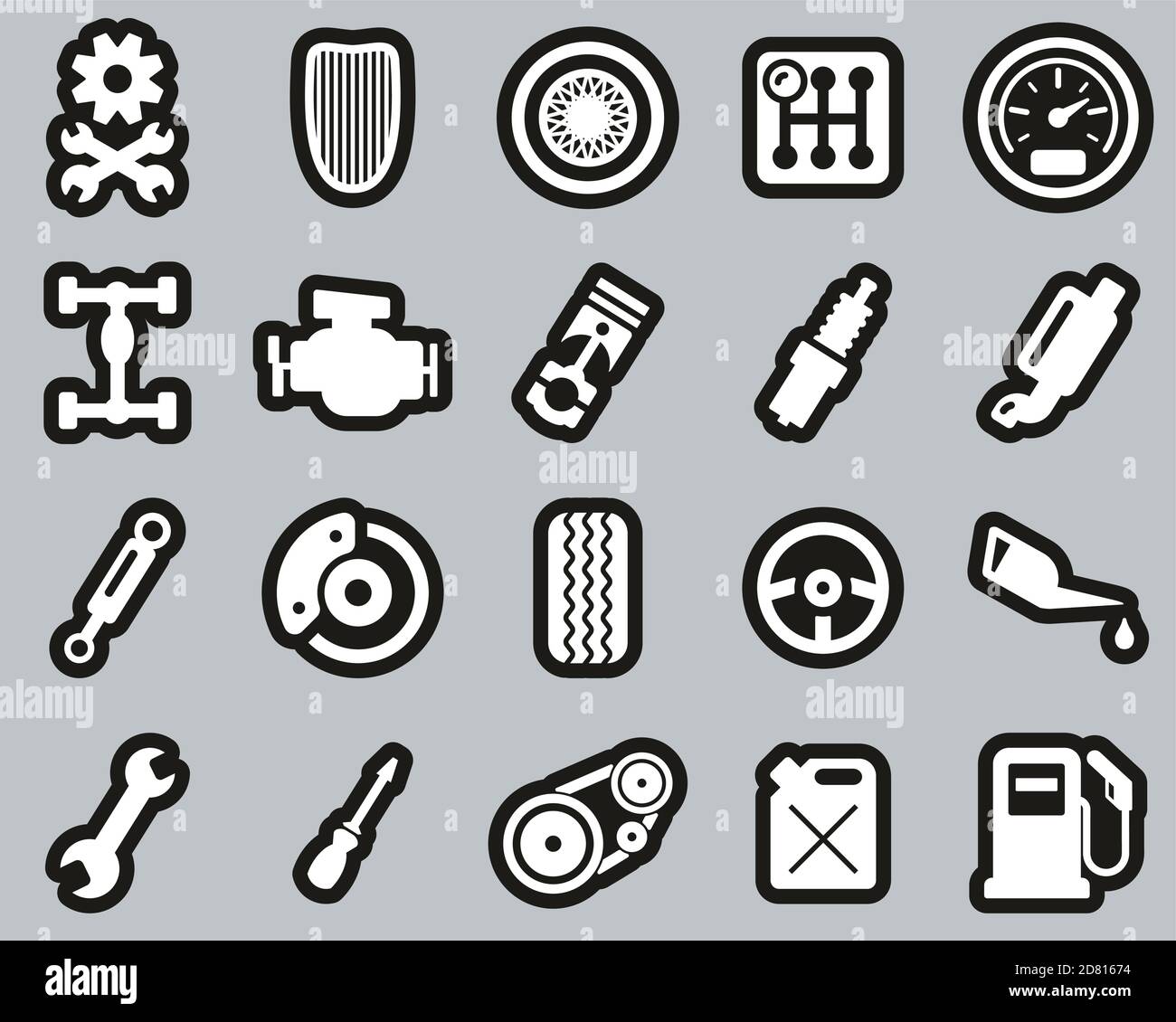 Hot Rod Culture & Parts Icons White On Black Sticker Set Big Stock ...