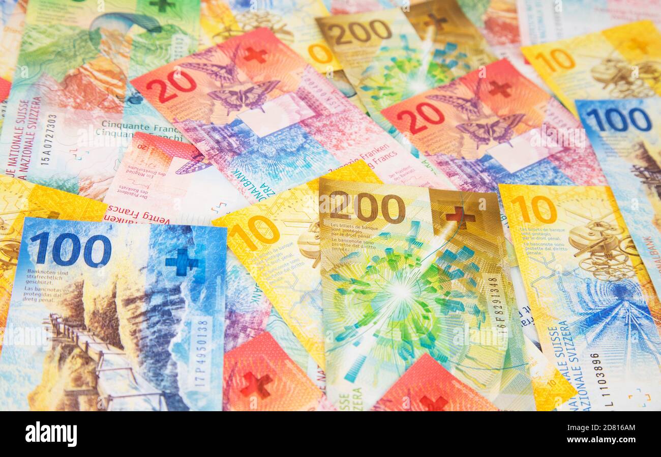 Collection of the new swiss banknotes (issued in 2017-2019 Stock Photo ...
