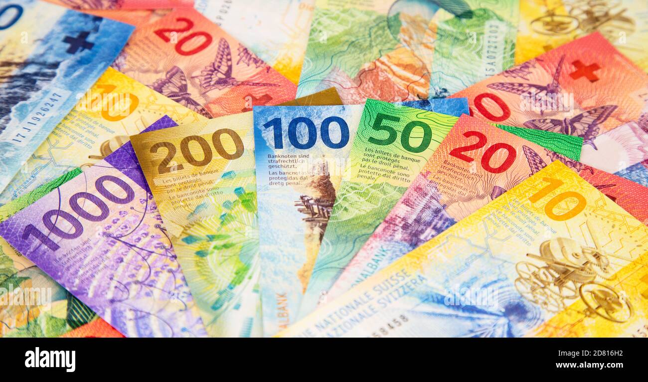 Collection of the new swiss banknotes (issued in 2017-2019 Stock Photo ...