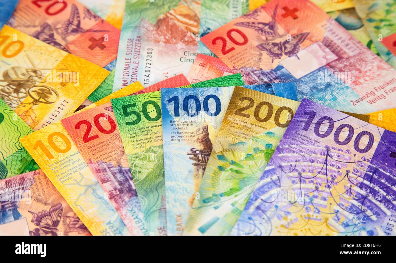 Collection of the new swiss banknotes (issued in 2017-2019 Stock Photo ...