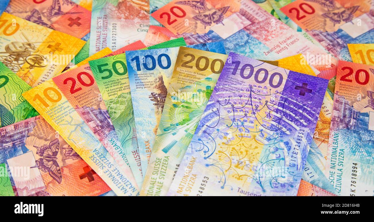 Collection of the new swiss banknotes (issued in 2017-2019 Stock Photo ...