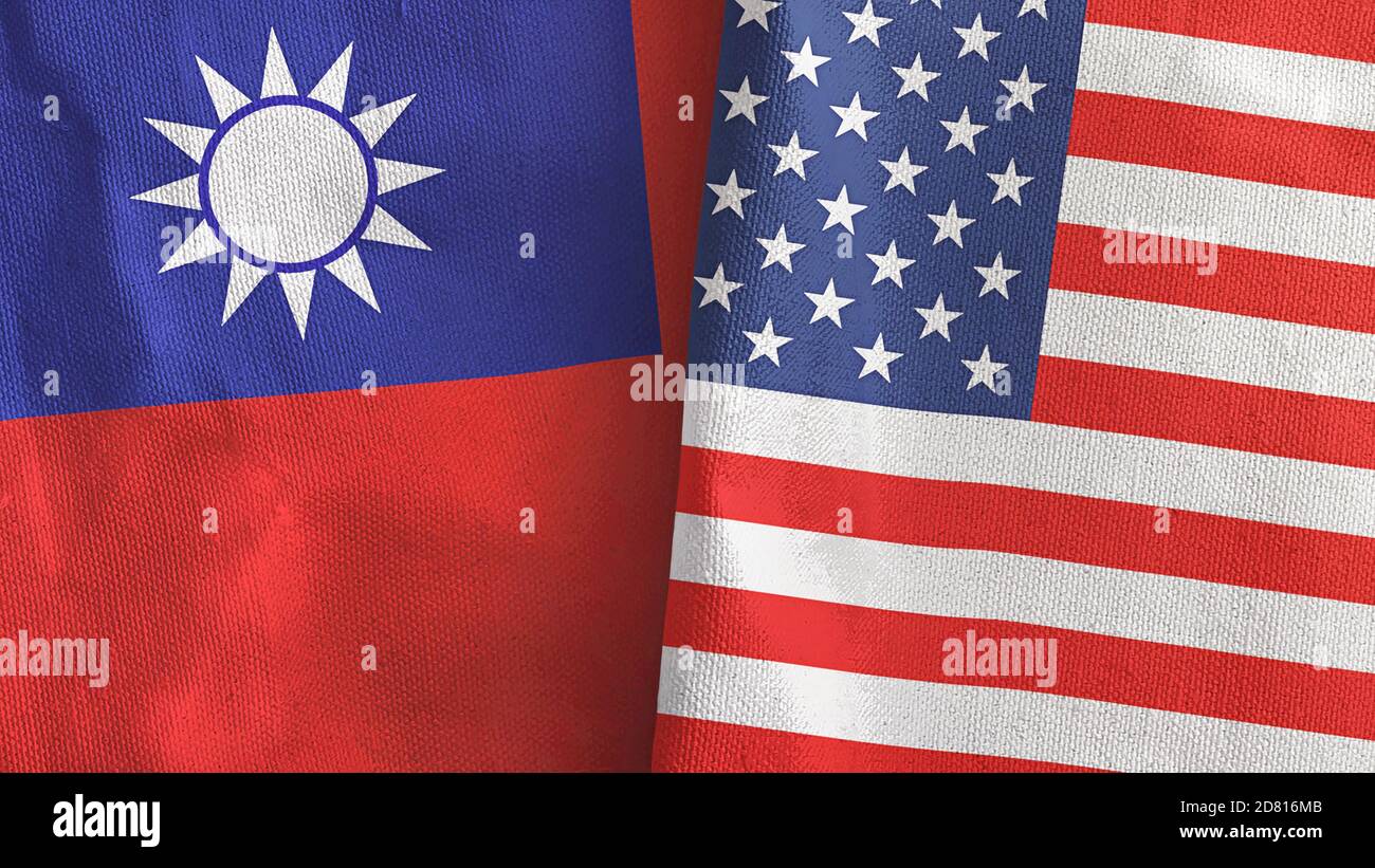 United States and Taiwan two flags textile cloth 3D rendering Stock ...