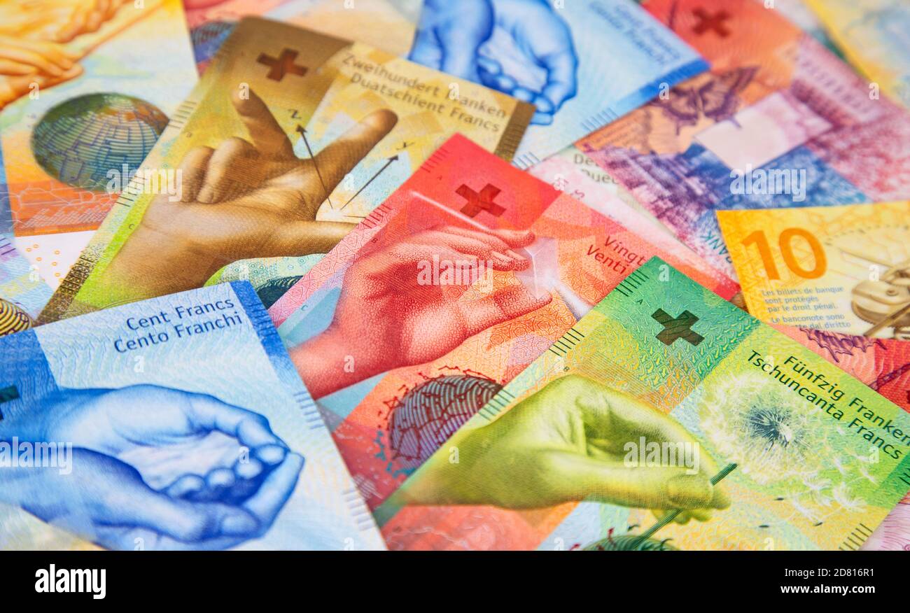 Collection of the new swiss banknotes (issued in 2017-2019 Stock Photo ...