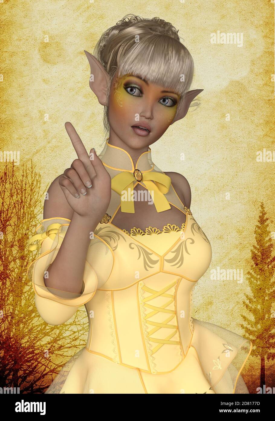 3D Illustration portrait of beautiful elven woman with fantasy ...