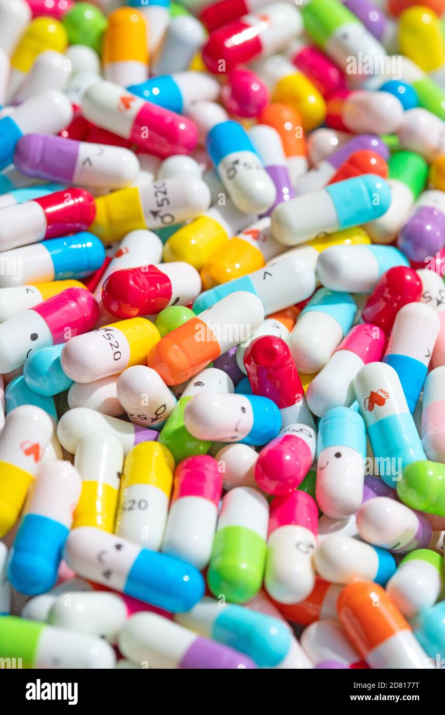 Collection of the colorful capsules with medicines Stock Photo - Alamy
