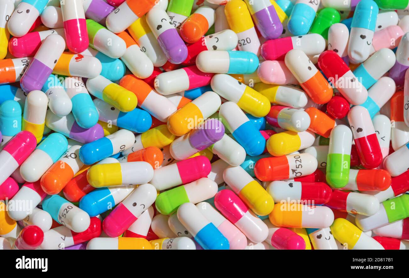 Collection of the colorful capsules with medicines Stock Photo - Alamy