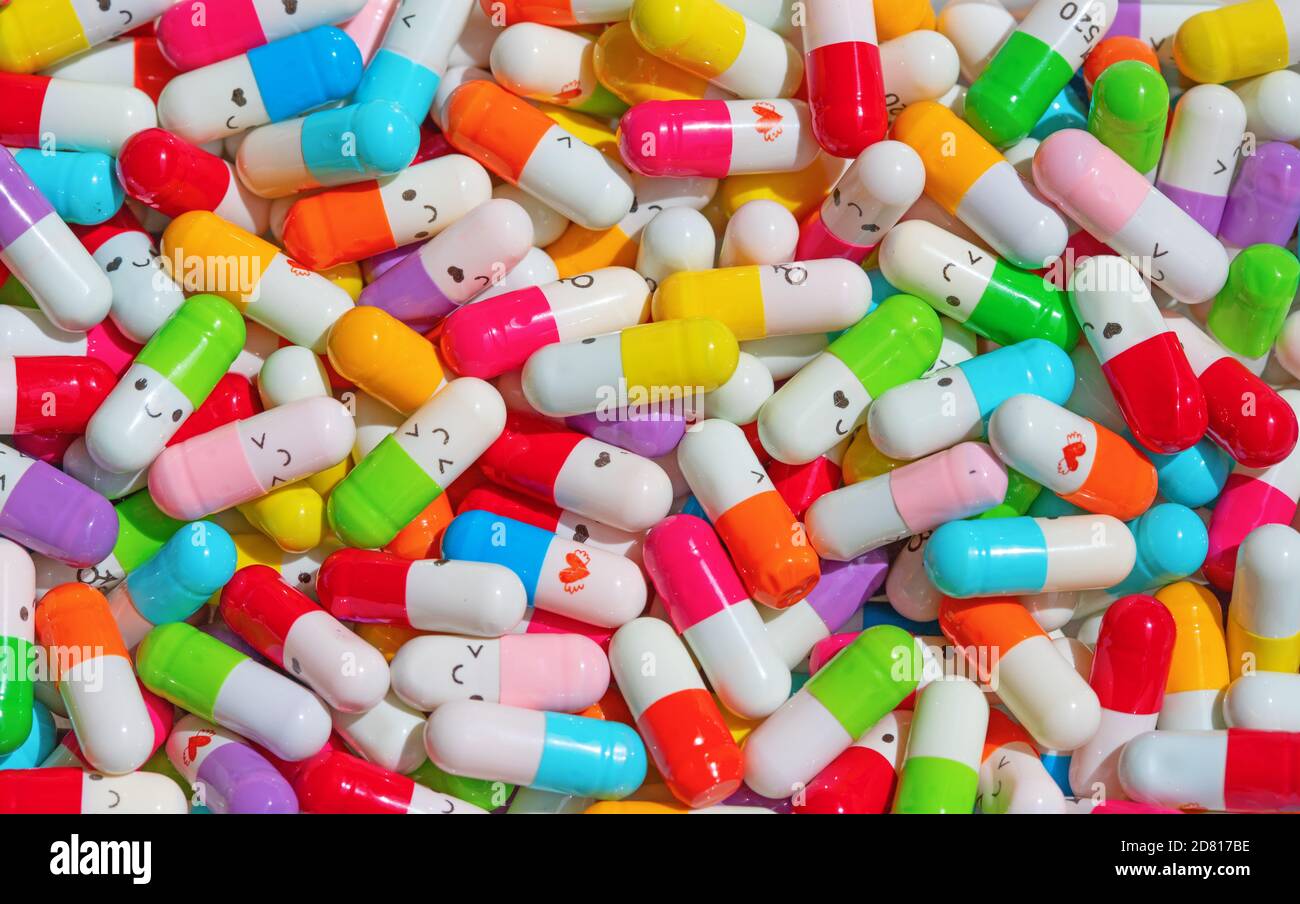 Collection of the colorful capsules with medicines Stock Photo - Alamy